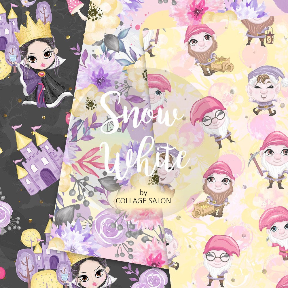 Snow White Patterns Seven Dwarfs Papers Planner Stickers - Etsy
