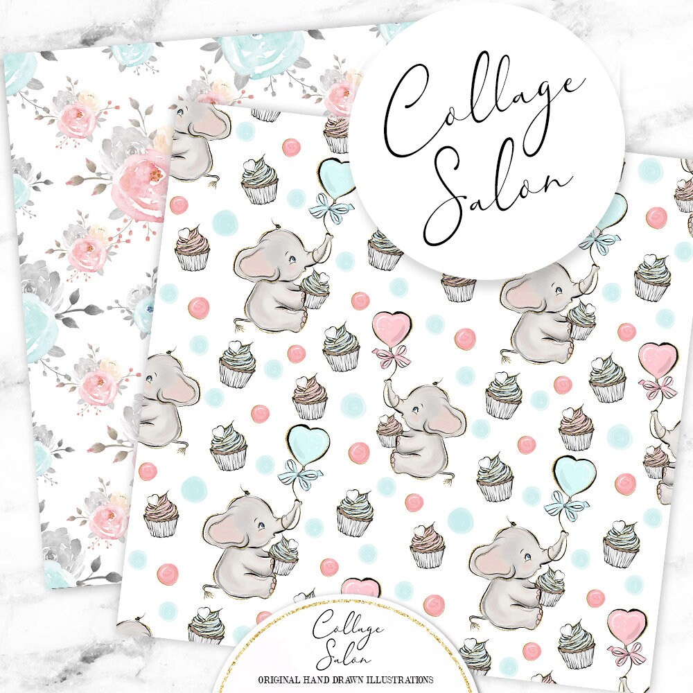 Baby Elephant Patterns, Elephant Papers, Planner Stickers, Seamless ...