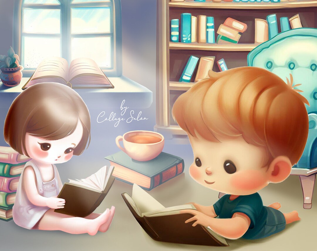 Cute Readers Clipart, Cozy Clipart, Books Clipart Set, Booklover ...