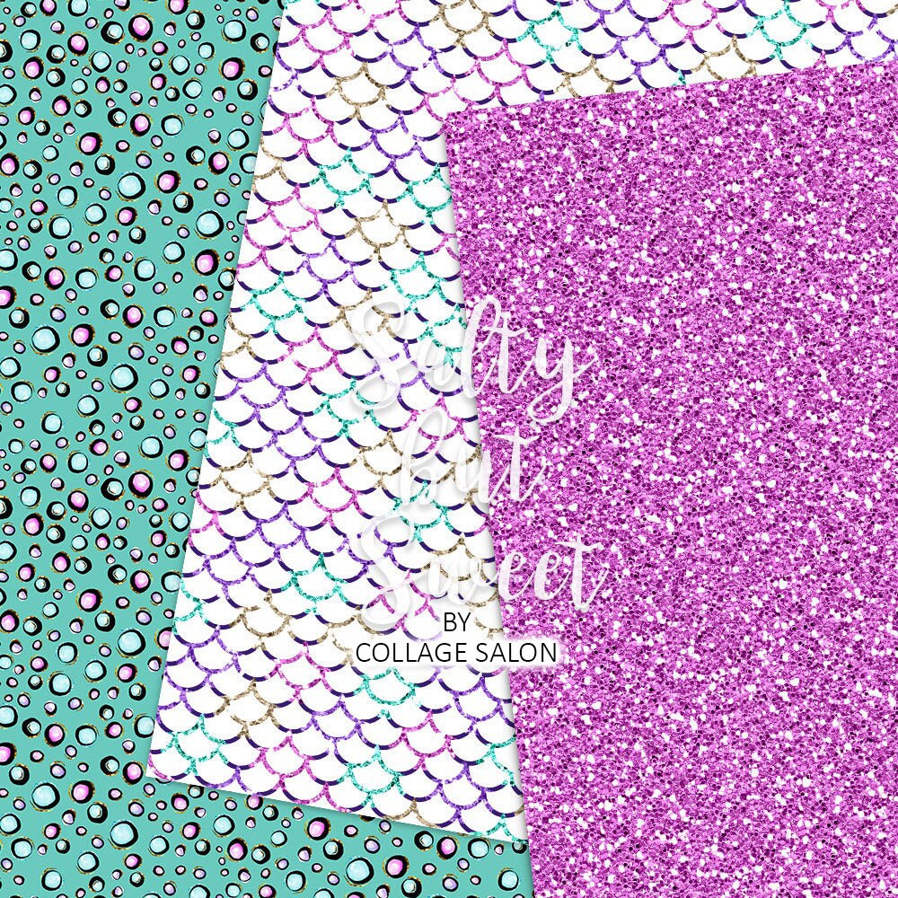 Basic Mermaid Patterns, Underwater Papers, Planner Stickers, Seamless ...