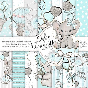 Baby Boy Elephant Patterns, Elephant Papers, Planner Stickers, Seamless ...