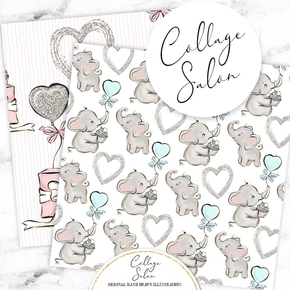 Baby Elephant Patterns, Elephant Papers, Planner Stickers, Seamless ...