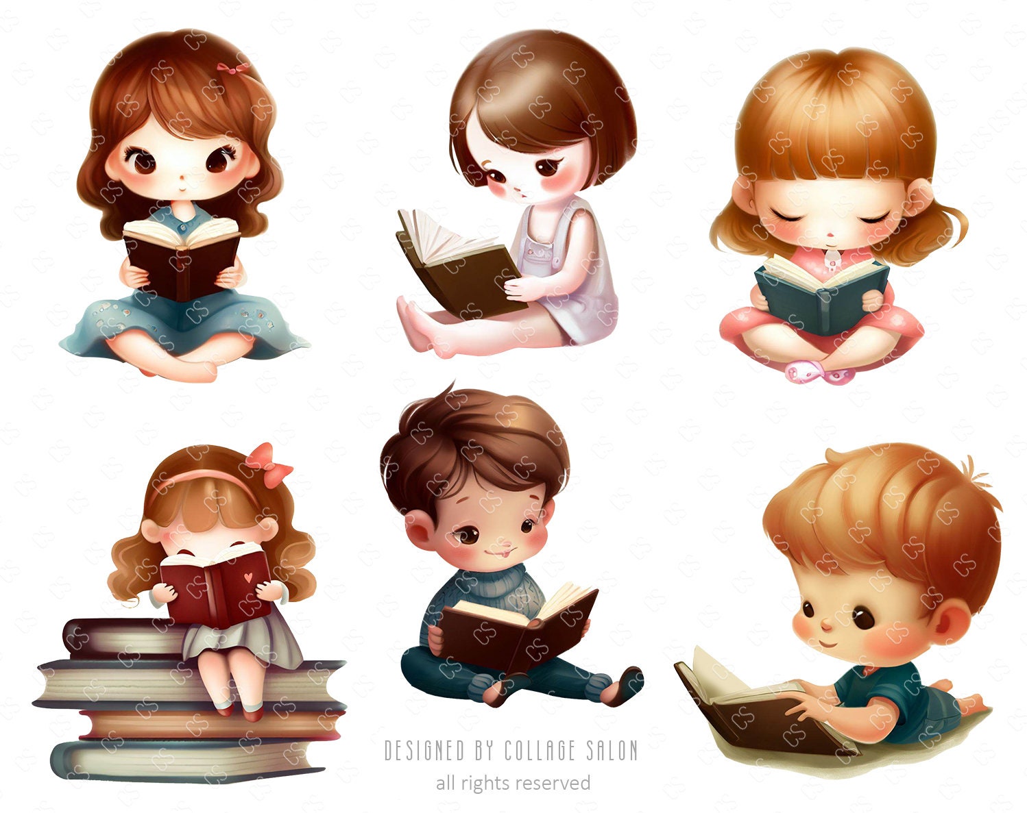 Cute Readers Clipart, Cozy Clipart, Books Clipart Set, Booklover ...