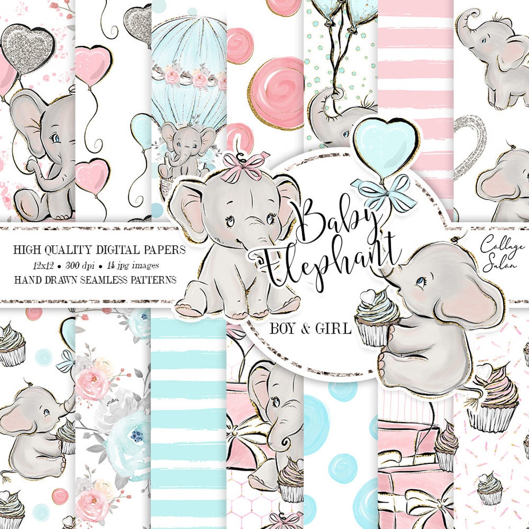 Baby Elephant Patterns, Elephant Papers, Planner Stickers, Seamless ...