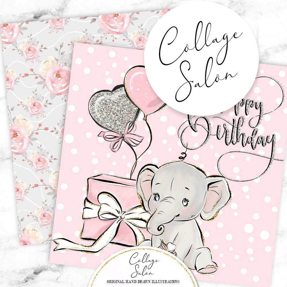 Baby Girl Elephant Patterns, Elephant Papers, Planner Stickers ...