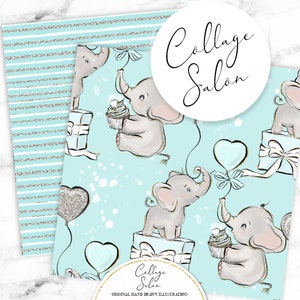 Baby Boy Elephant Patterns, Elephant Papers, Planner Stickers, Seamless ...