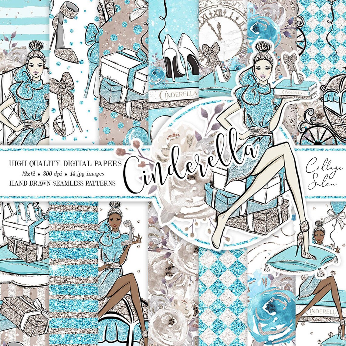 Cinderella Patterns, Tileable Fashion Papers, Planner Stickers, Cartoon ...