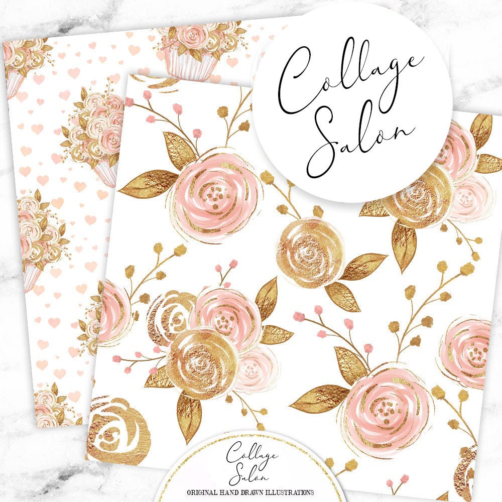 Rose Gold Patterns, Floral Papers, Roses, Planner Supplies, Sublimation ...