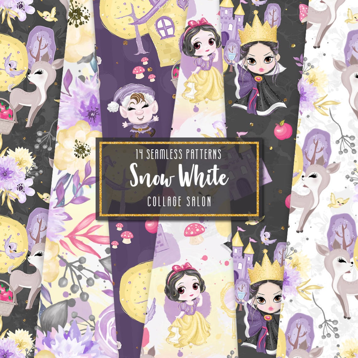 Snow White Patterns Seven Dwarfs Papers Planner Stickers - Etsy