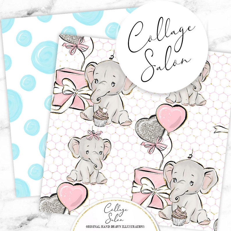 Baby Elephant Patterns, Elephant Papers, Planner Stickers, Seamless ...