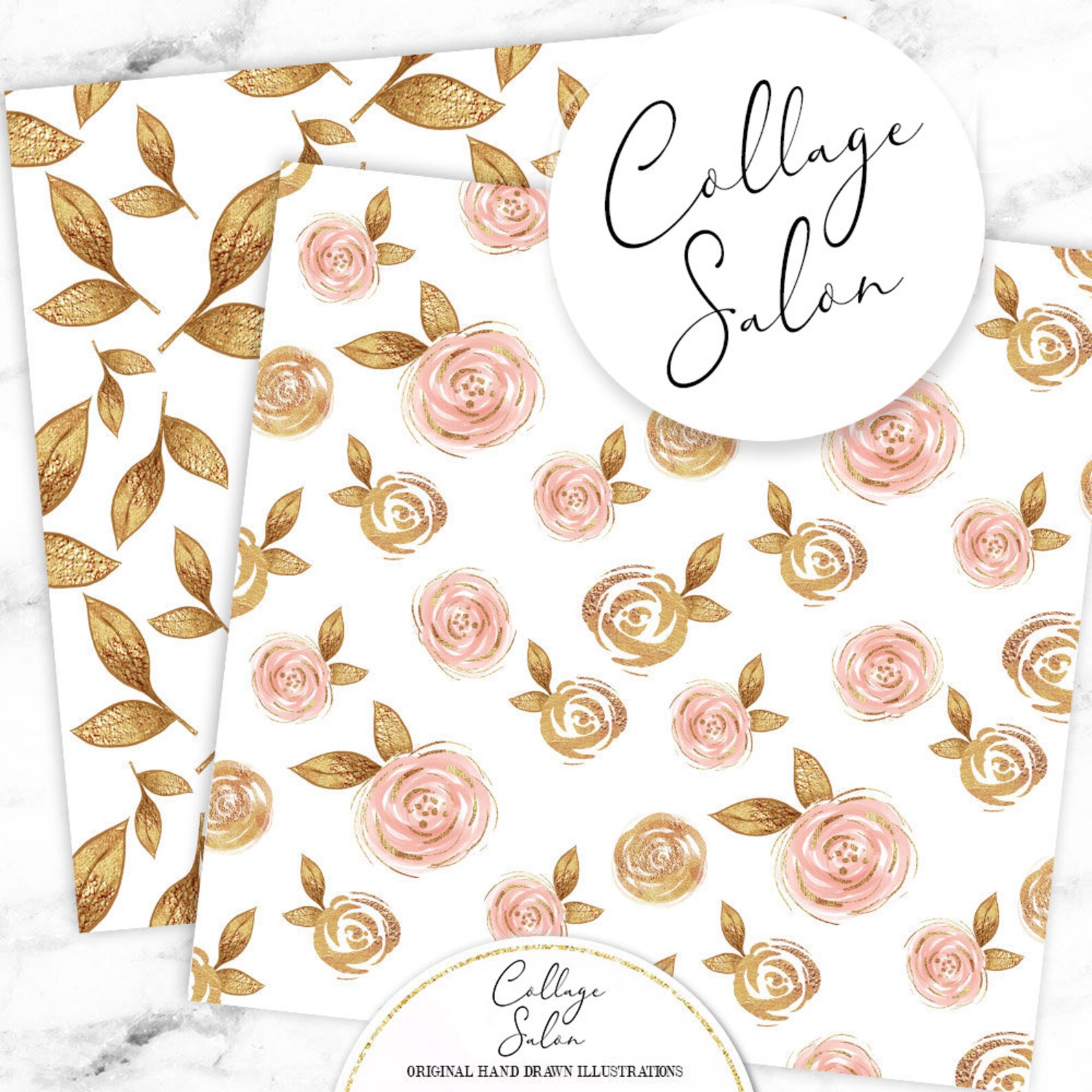 Rose Gold Patterns, Floral Papers, Roses, Planner Supplies, Sublimation ...