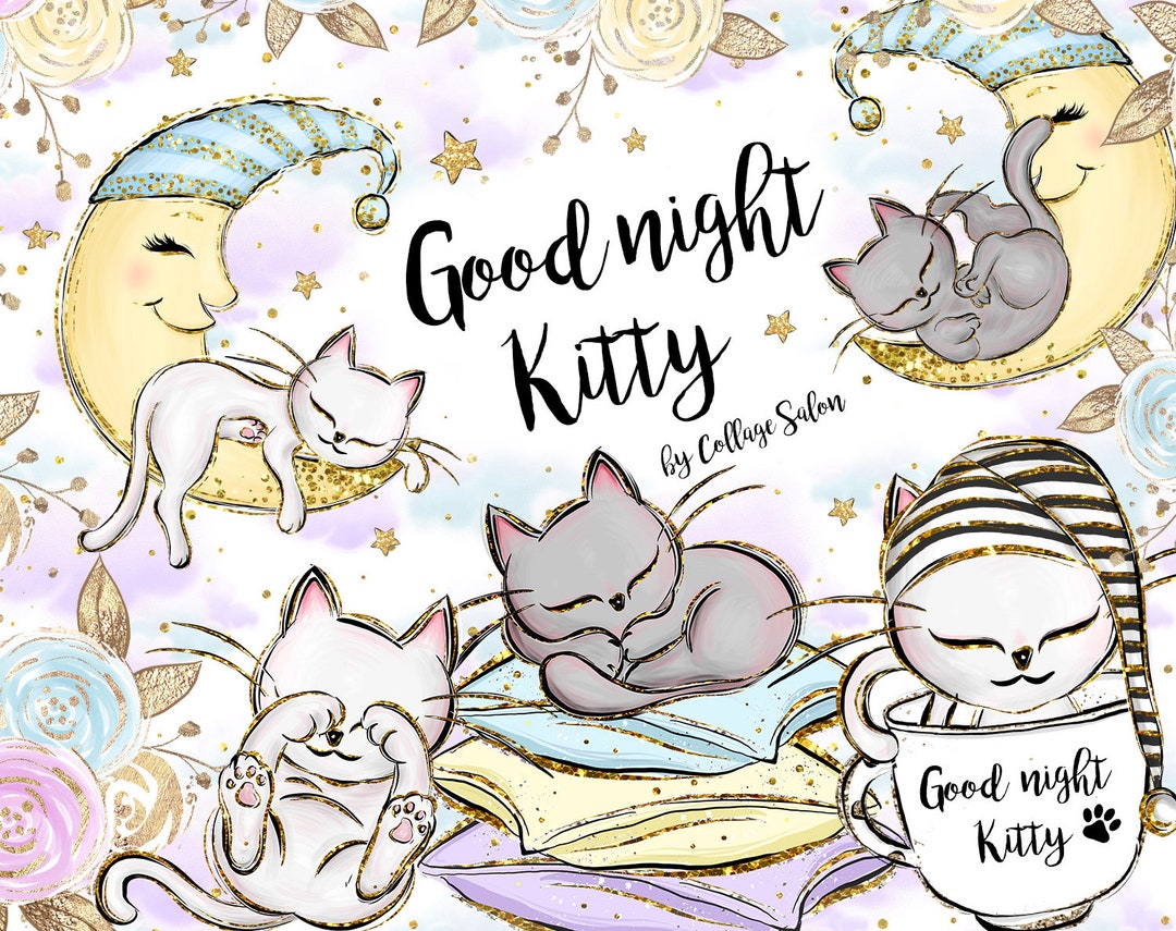 Cute Kittens, Cute Illustrations, Good Night, Printable Stickers, Cute ...