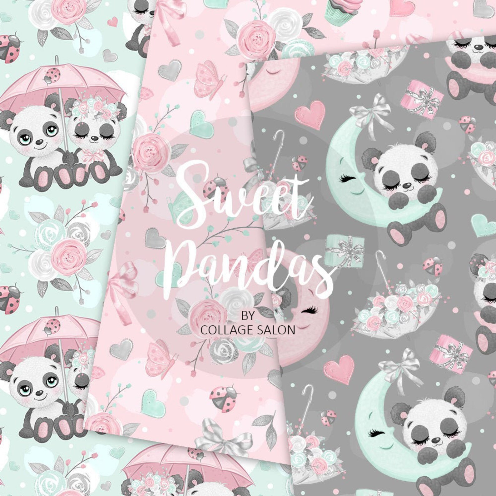 Sweet Pandas Patterns, Cute Papers, Planner Stickers, Cartoon, Seamless ...