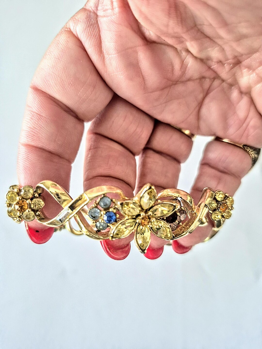 Vintage Coro Bracelet: Gold Tone Floral Rhinestone Design - Etsy