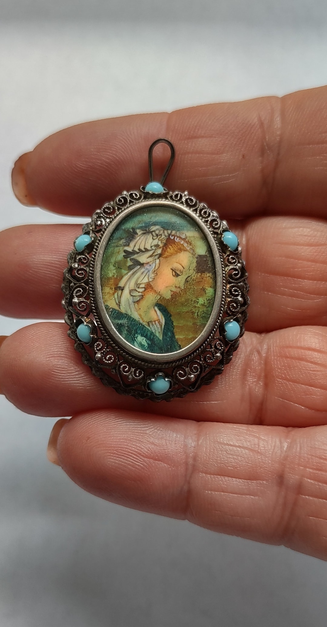Antique Cameo / Sterling Cameo / Silver Cameo / Turquoise Brooch/ Cameo ...