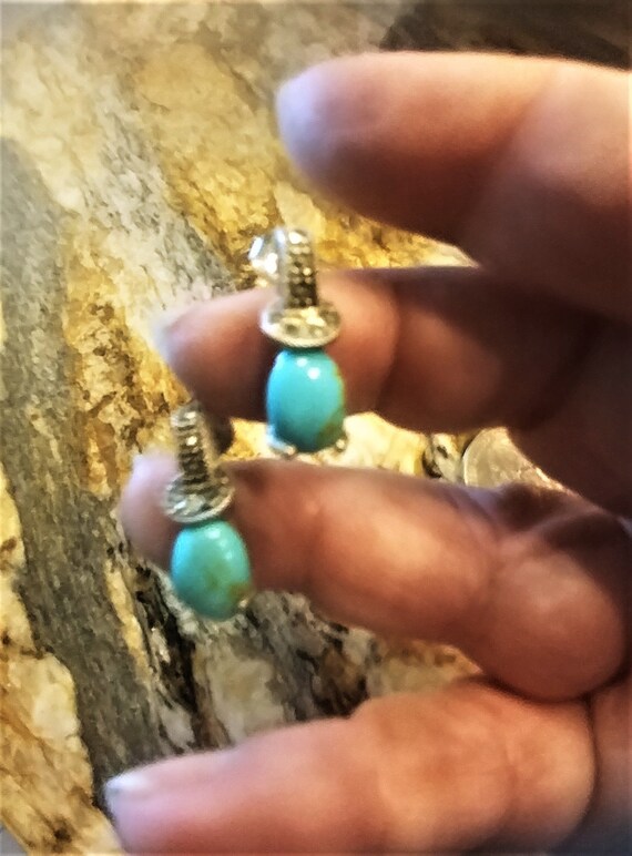 Small Turquoise Earrings / Small Marcasite Earrings / | Etsy