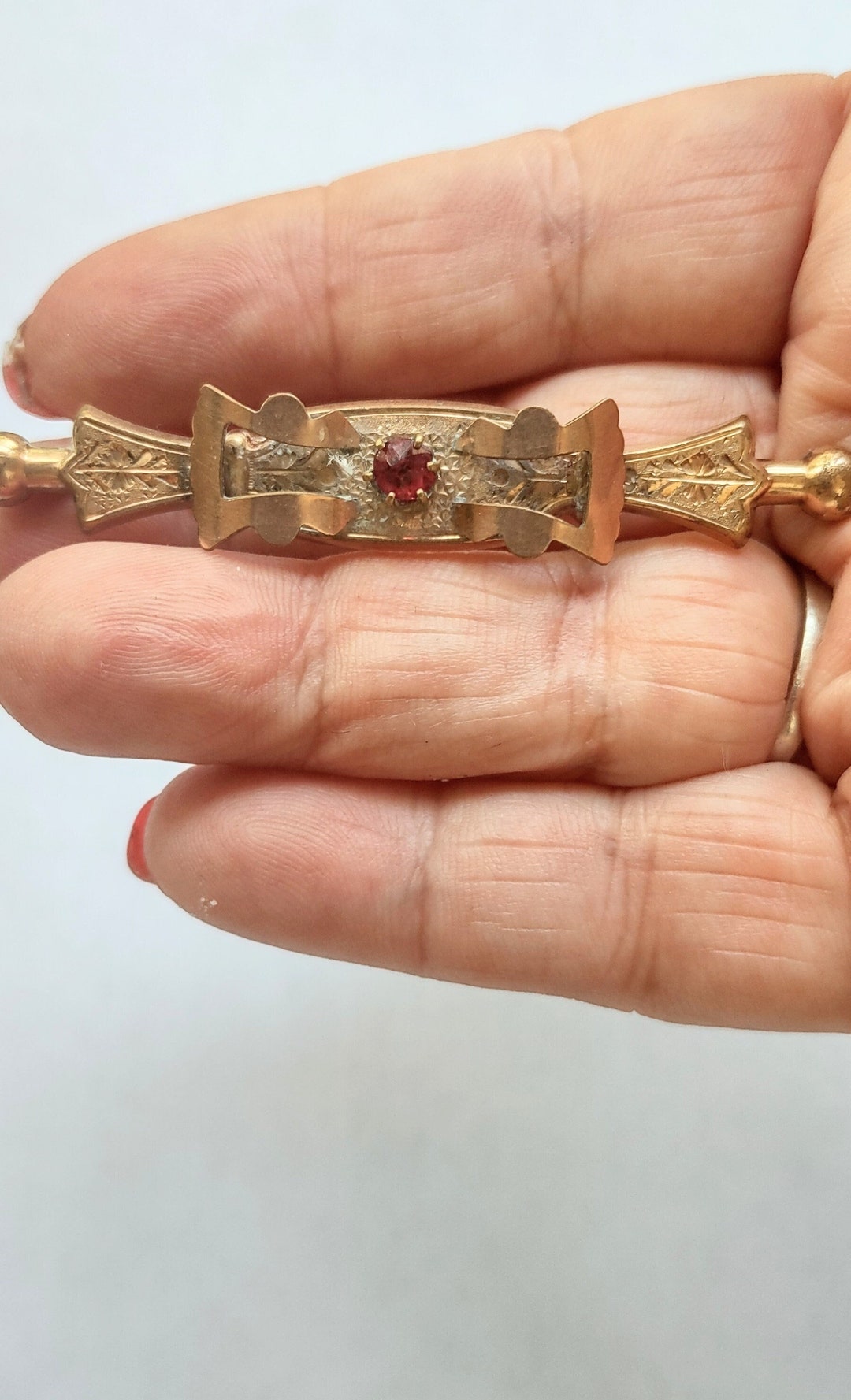 Antique Gold Brooch / Pin / Ruby Gold Brooch / Pin / 9ct Gold Brooch ...