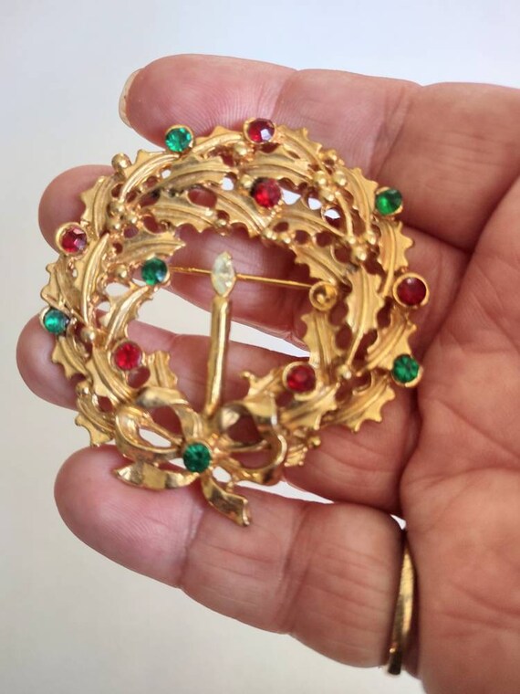 Vintage Wreath Brooch / Pin / Christmas Brooch / Pin / Red - Etsy