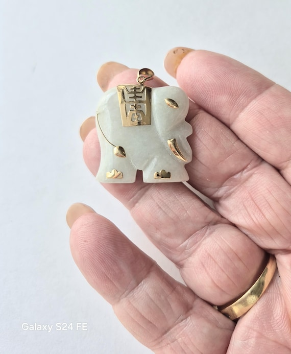 Gold Jade Pendant/ Gold Jade Elephant/ Jade Pendant /… - Gem