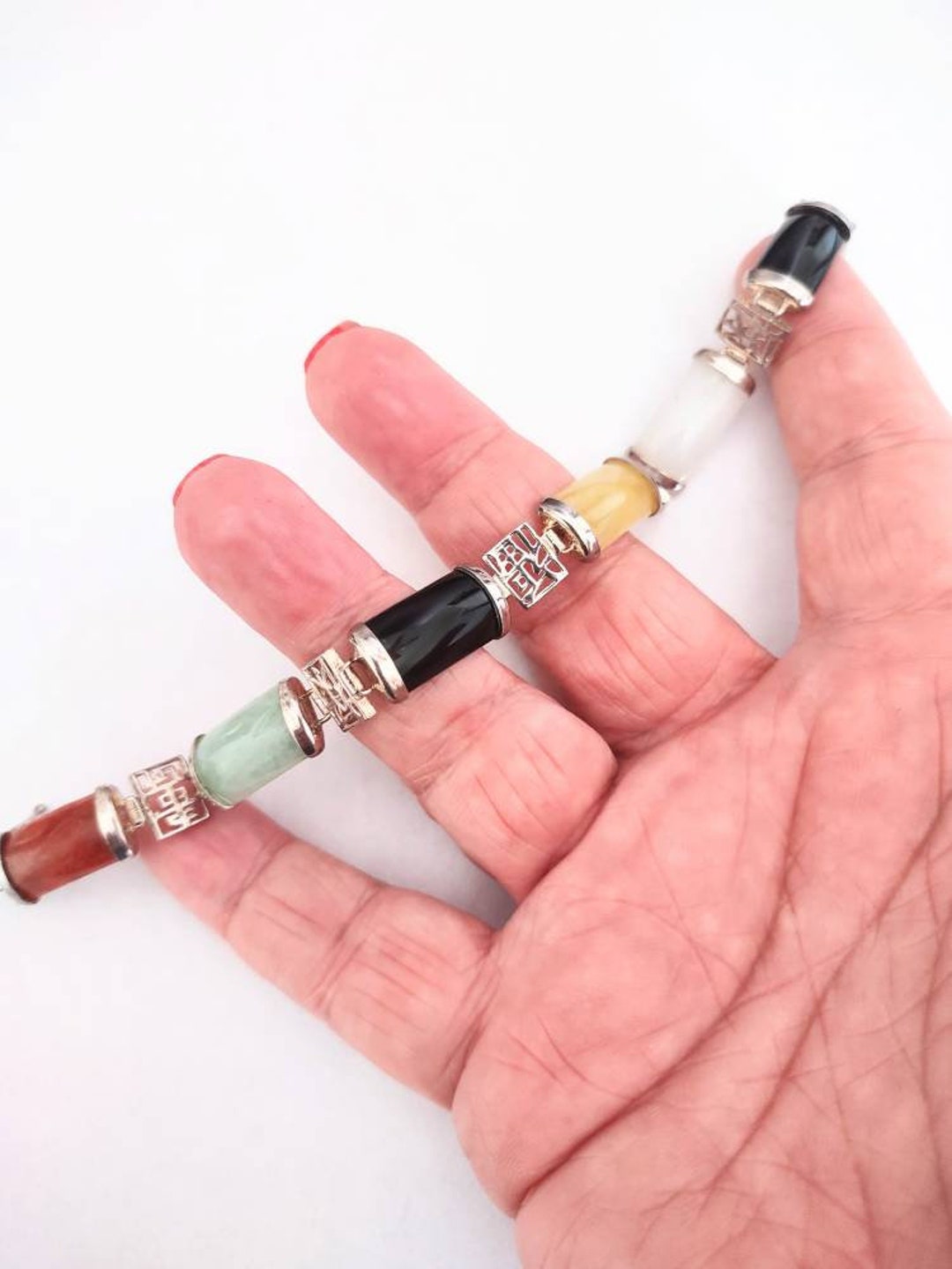 Silver Jade Bracelet/ Jade Bracelet / Link Jade Bracelet/ Jade Jewelry ...