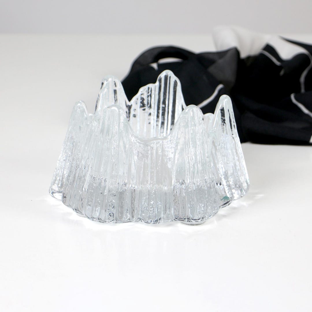 Vintage Nybro Glass Candle Holder – 1970s Ice Block Scandinavian Decor ...