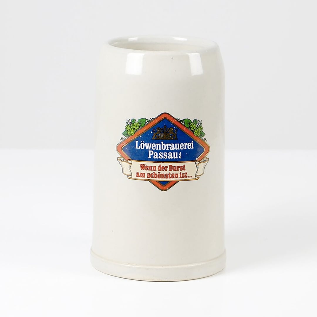 Vintage Löwenbrauerei Passau Beer Stein: 1L Ceramic German Brewery Mug ...