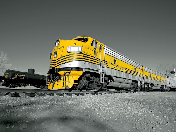Yellow Rio Grande Railroad Train Engine Focal Black and White - Etsy