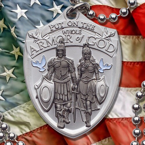 Armor of God Dog Tag Pendant With Thick Ball Chain Military Style ...