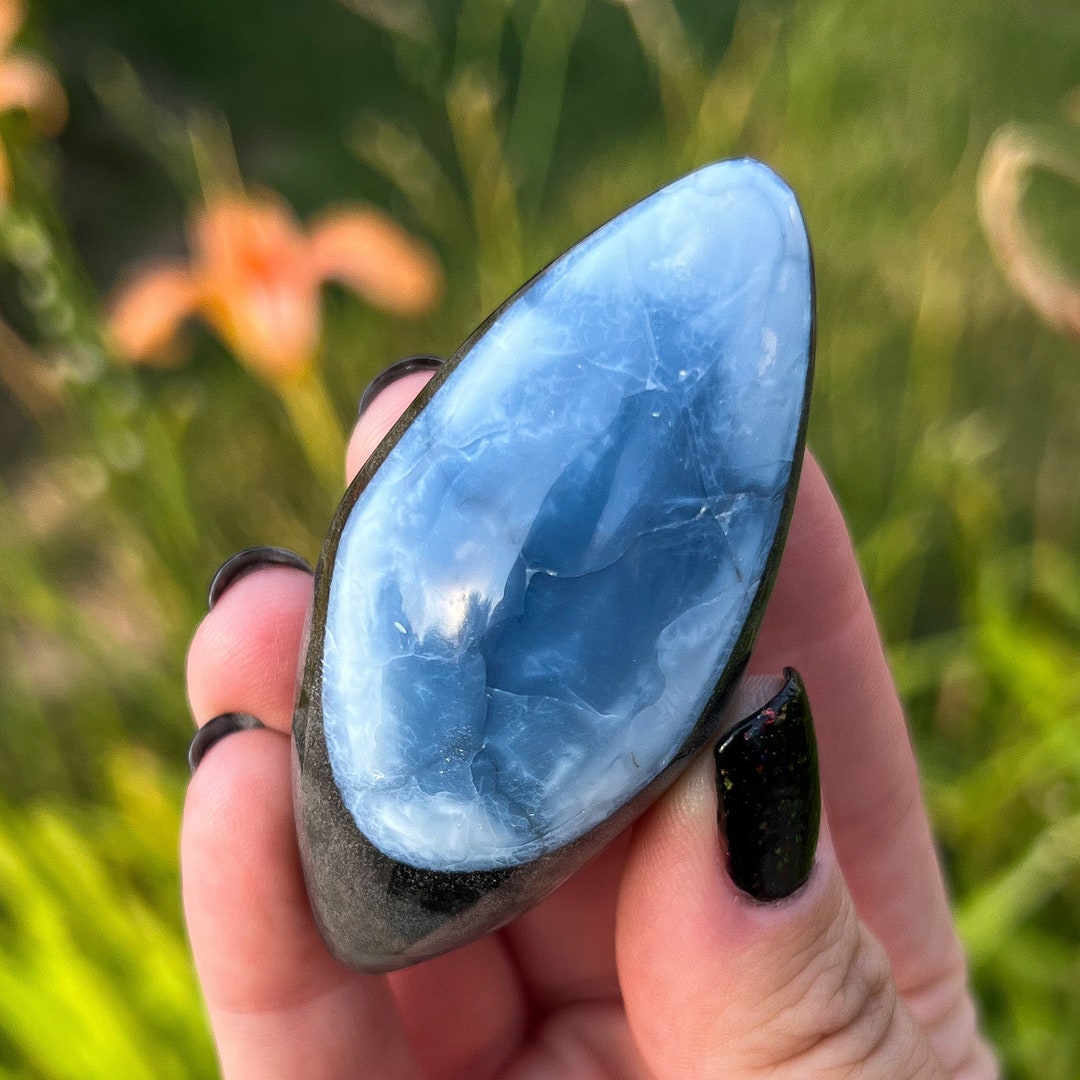 Blue Owyhee Opal Rice Shape DT Stone, Choose Your Crystal, Round Double ...