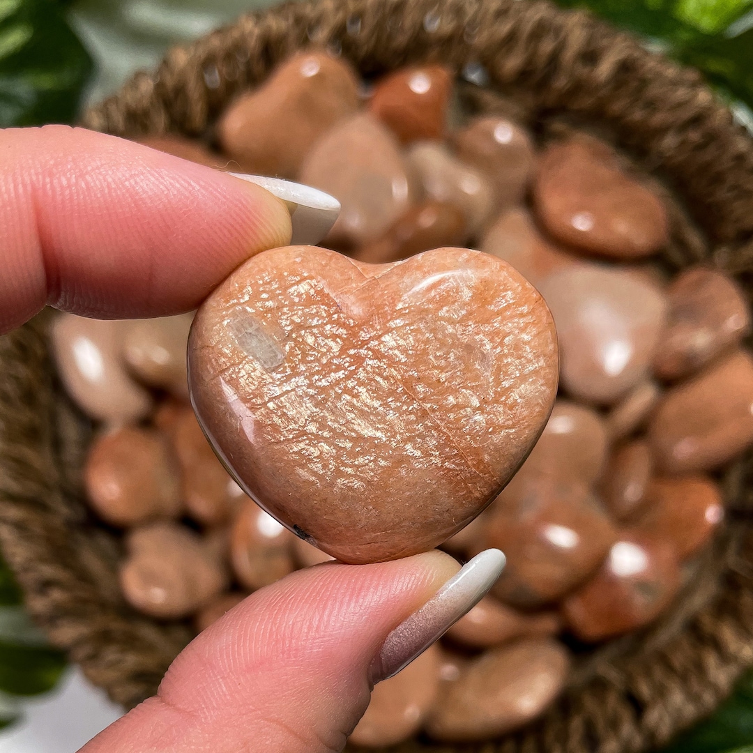 Mini Peach Moonstone Hearts, Worry and Anxiety Stone - Etsy
