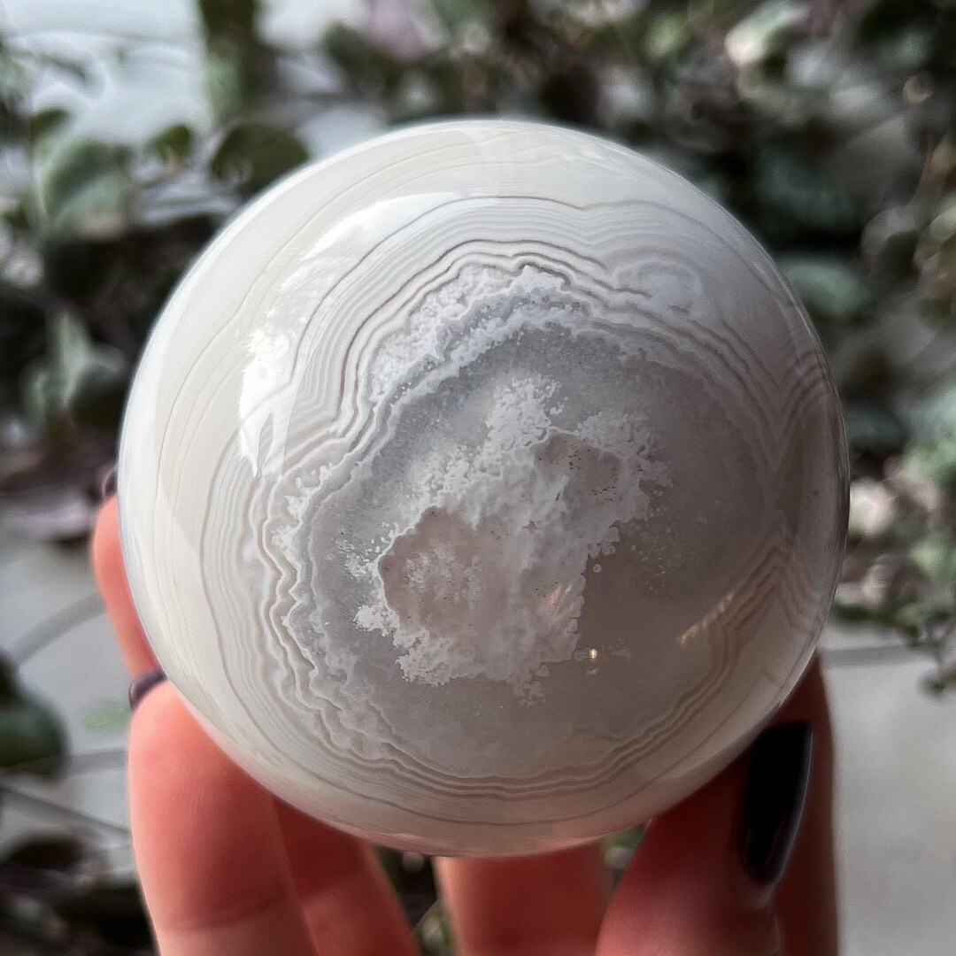 Banded White Agate Sphere, Intricate Patterns, Quartz Agate Crystal ...
