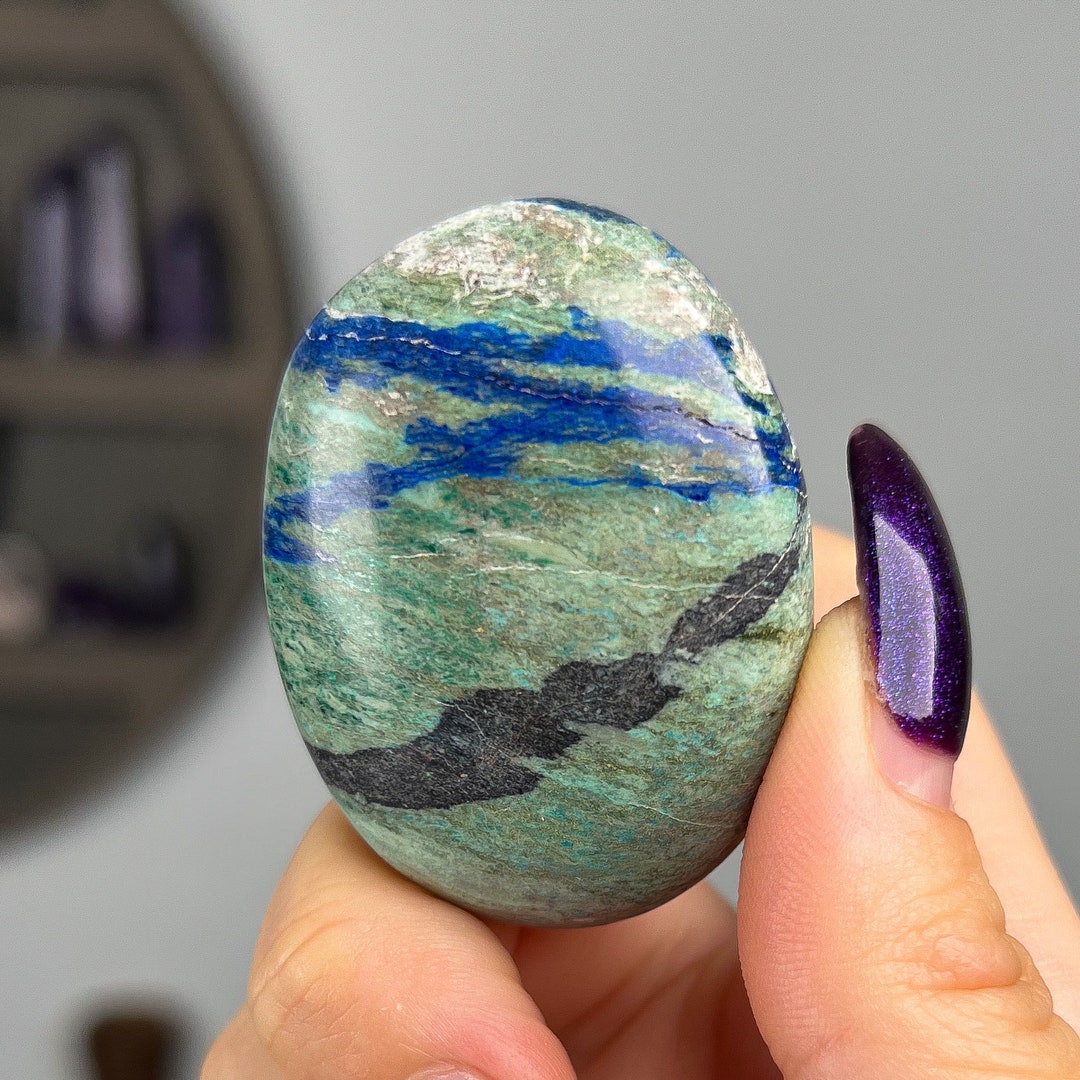 Azurite Malachite Pocket Palm Stone, Choose Your Crystal, Meditation ...