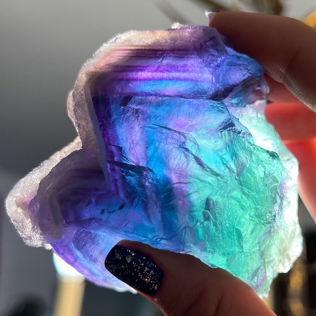 Druzy Rainbow Fluorite Chunk, Choose Your Crystal, Blue Purple Raw ...