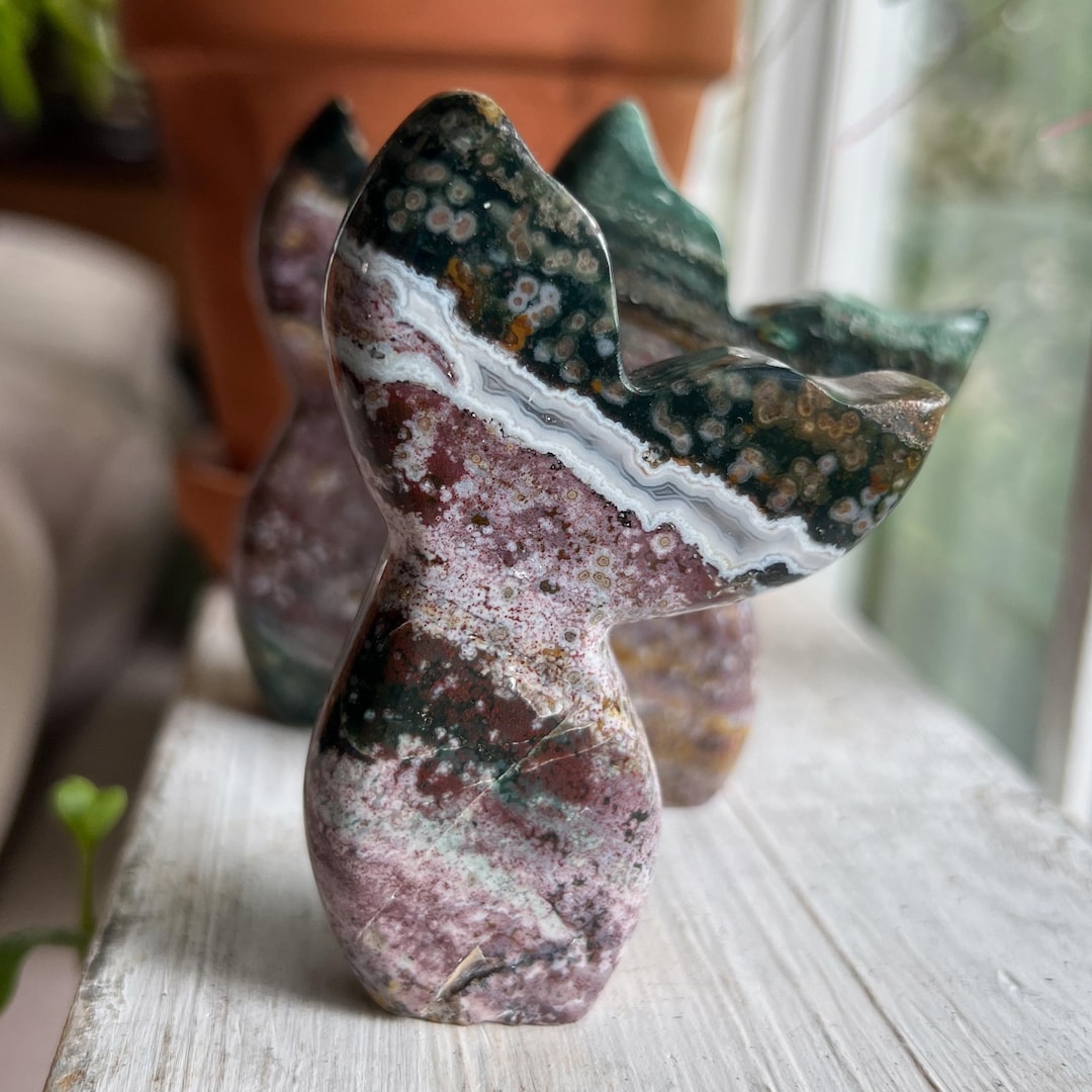 Unicorn Jasper Mermaid Tail Figurine: Pink Crystal Carving, 3" - Etsy