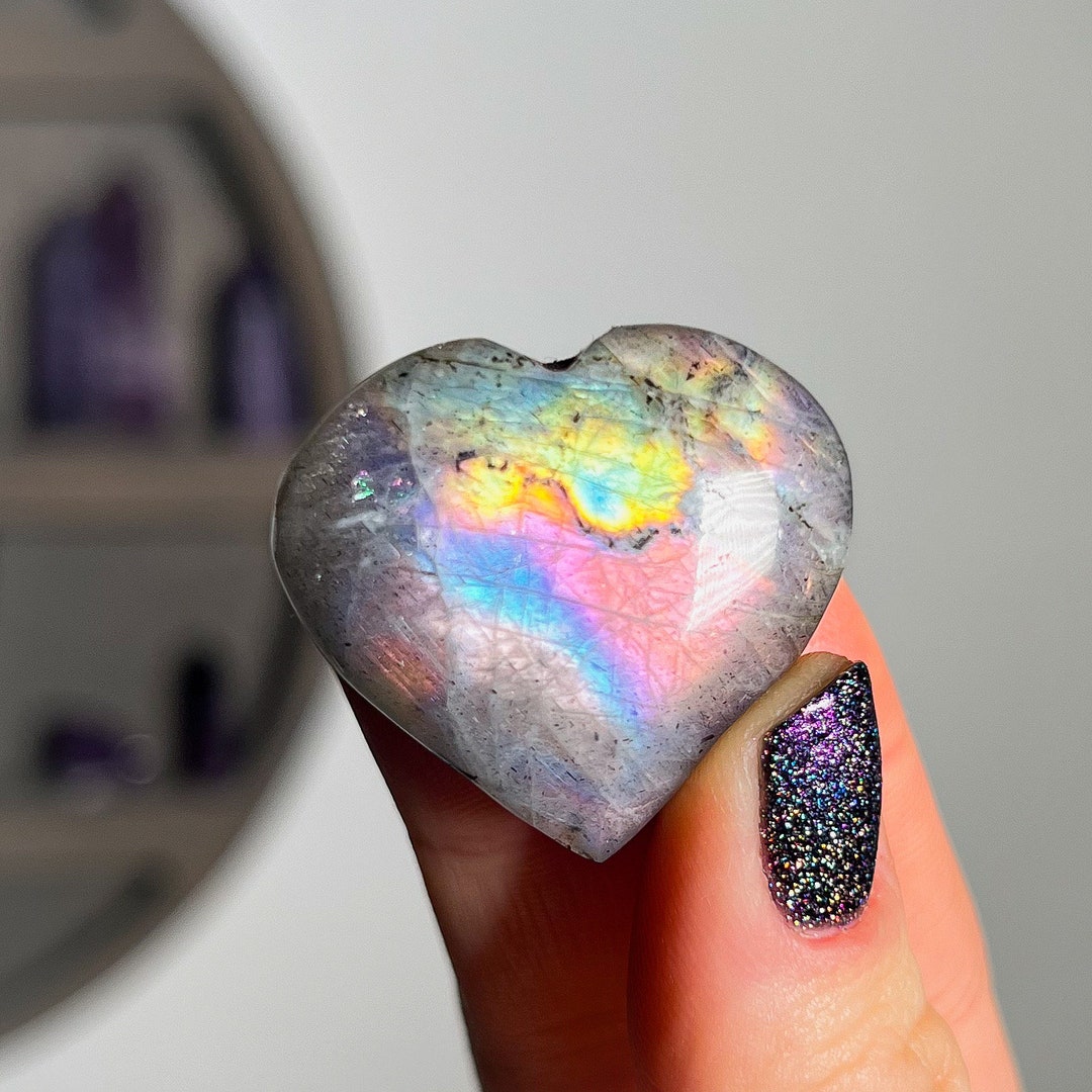 Rainbow Labradorite Heart, Flashy Silver Magenta Mini Crystal, Third ...