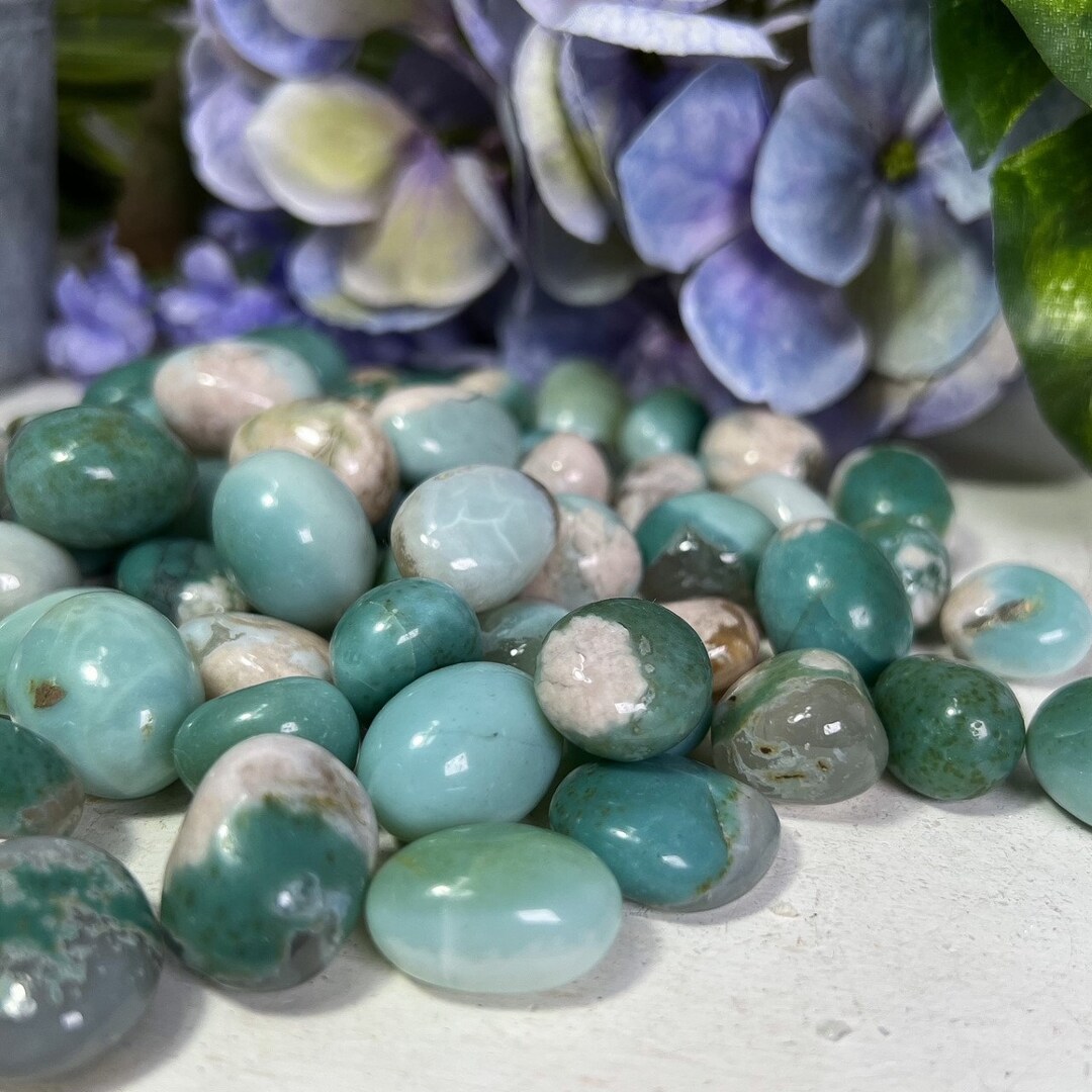 Green Teal Pink Flower Agate Tumbles, Cherry Blossom Agate, Dream ...