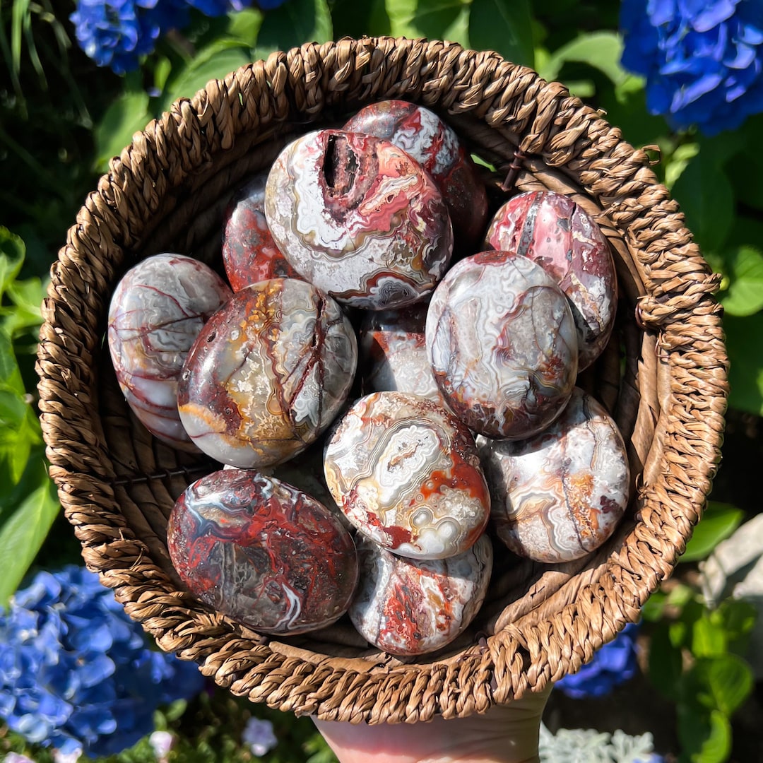 Crazy Lace Agate Palm Stone: Banded Druzy Crystal, Mexican Gemstone - Etsy