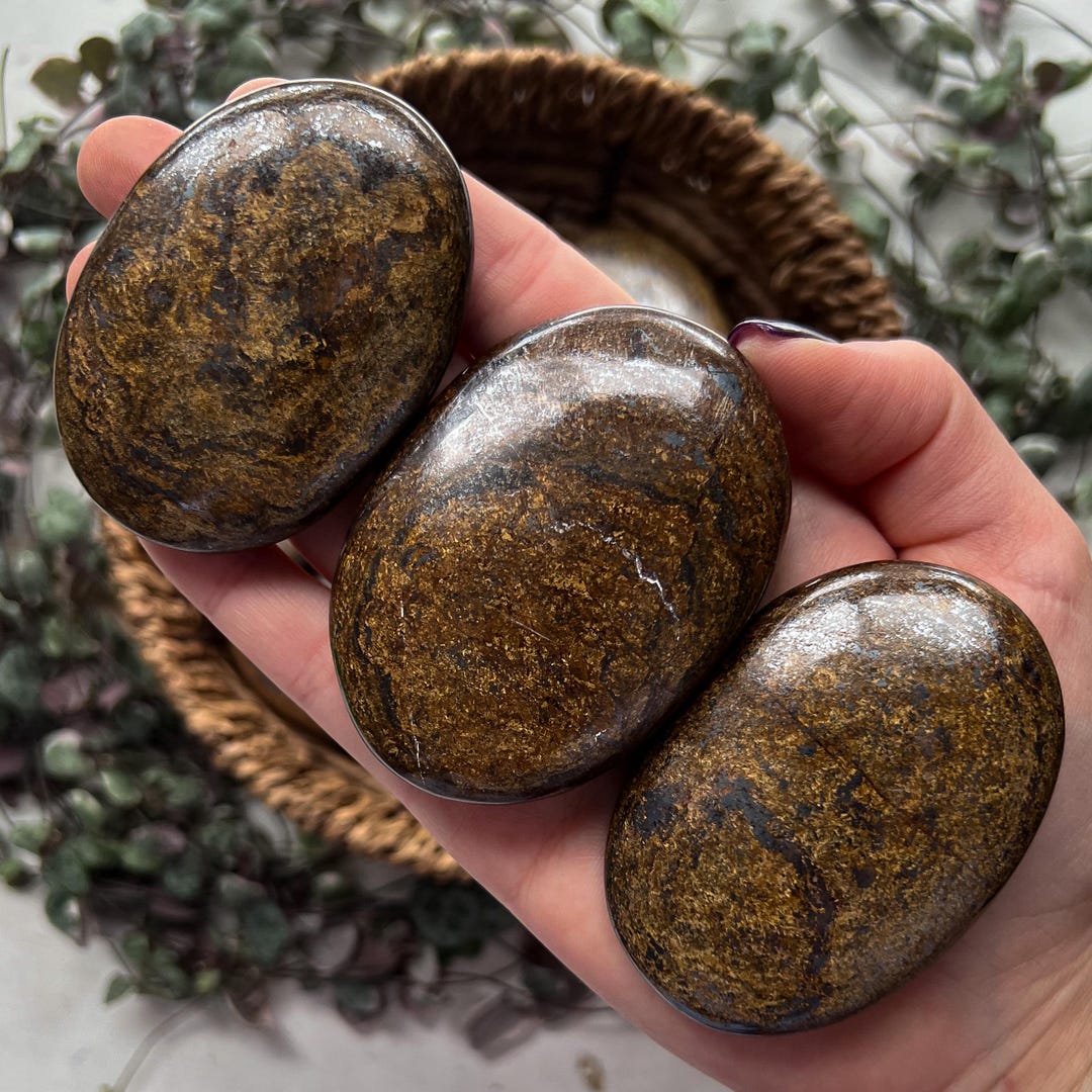 Bronzite Palm Stone, Golden Brown Crystal, Meditation Protection Grounding Stone, Repel Negative ...