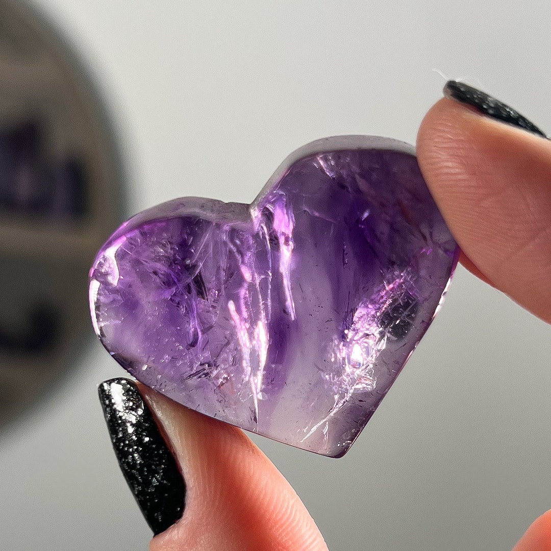 Gem Amethyst Crystal Hearts, High Quality Phantom Amethyst, Purple ...