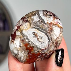 Crazy Lace Agate Palm Stone: Banded Druzy Crystal, Mexican Gemstone - Etsy