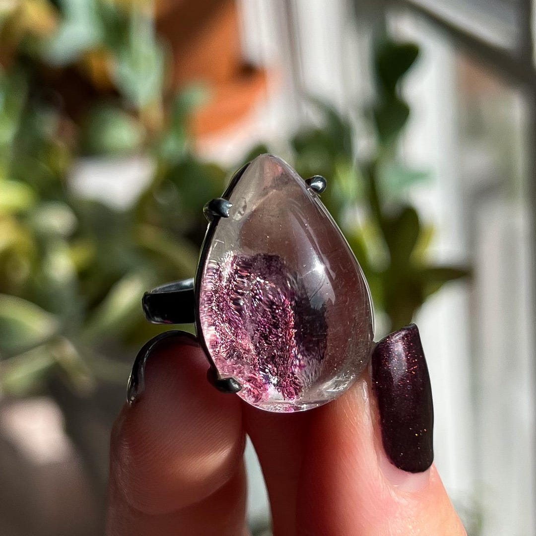 Purple Lodolite Garden Quartz Ring, Black Sterling Silver Crystal ...