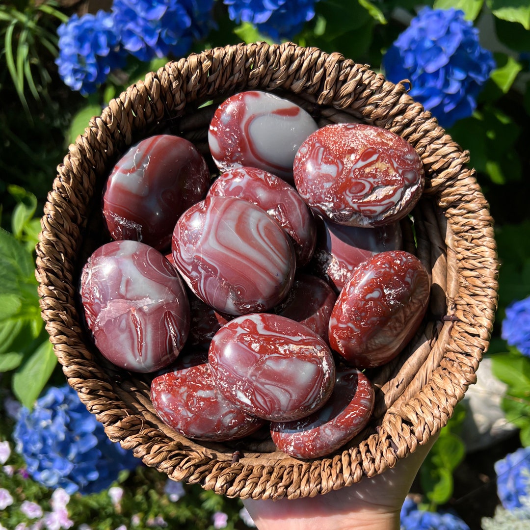 Red Gray Swirl Rosetta Jasper Palm Stone: Root Chakra Crystal - Etsy