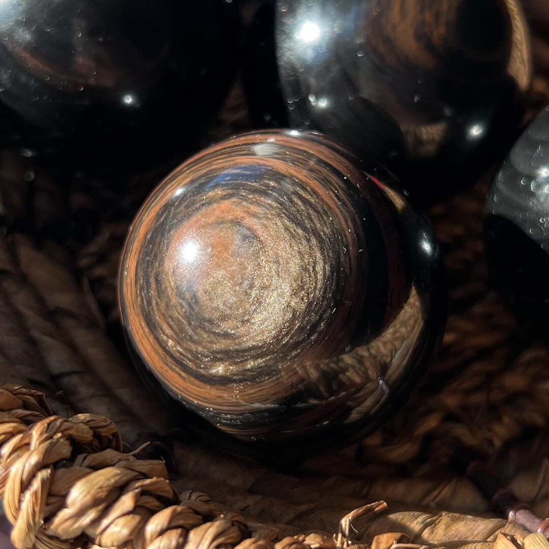 Copper Black Obsidian Sphere, Flashy Crystal, Protection Meditation ...