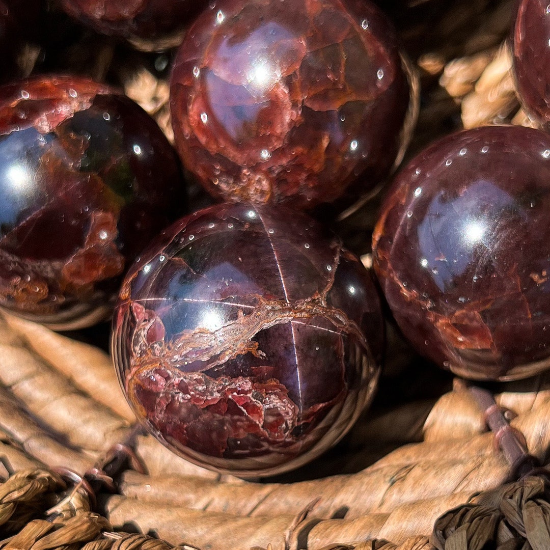 Star Almandine Garnet Sphere: Gemmy Heart Chakra Crystal Ball - Etsy