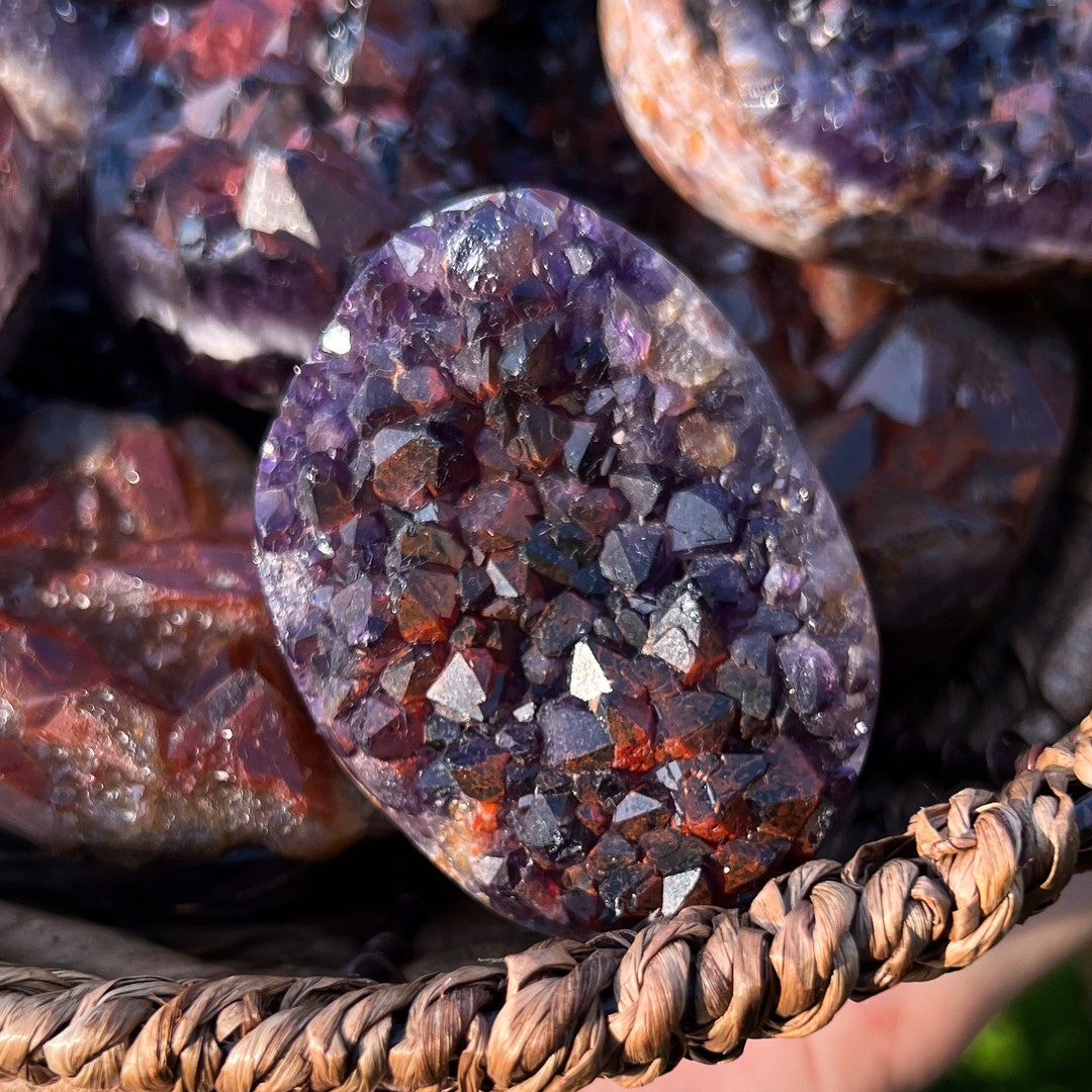 Amethyst Hematite Geode Palm Stone, Alien Amethyst Cluster Healing ...