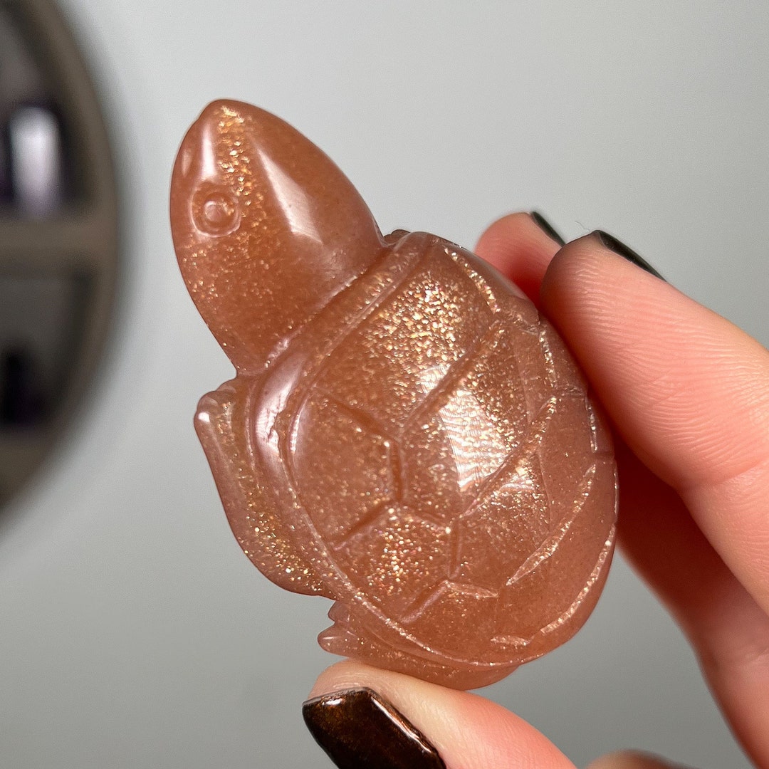 Sunstone Turtle Figurine, Flashy Moonstone Crystal Stone Carving, Gift ...