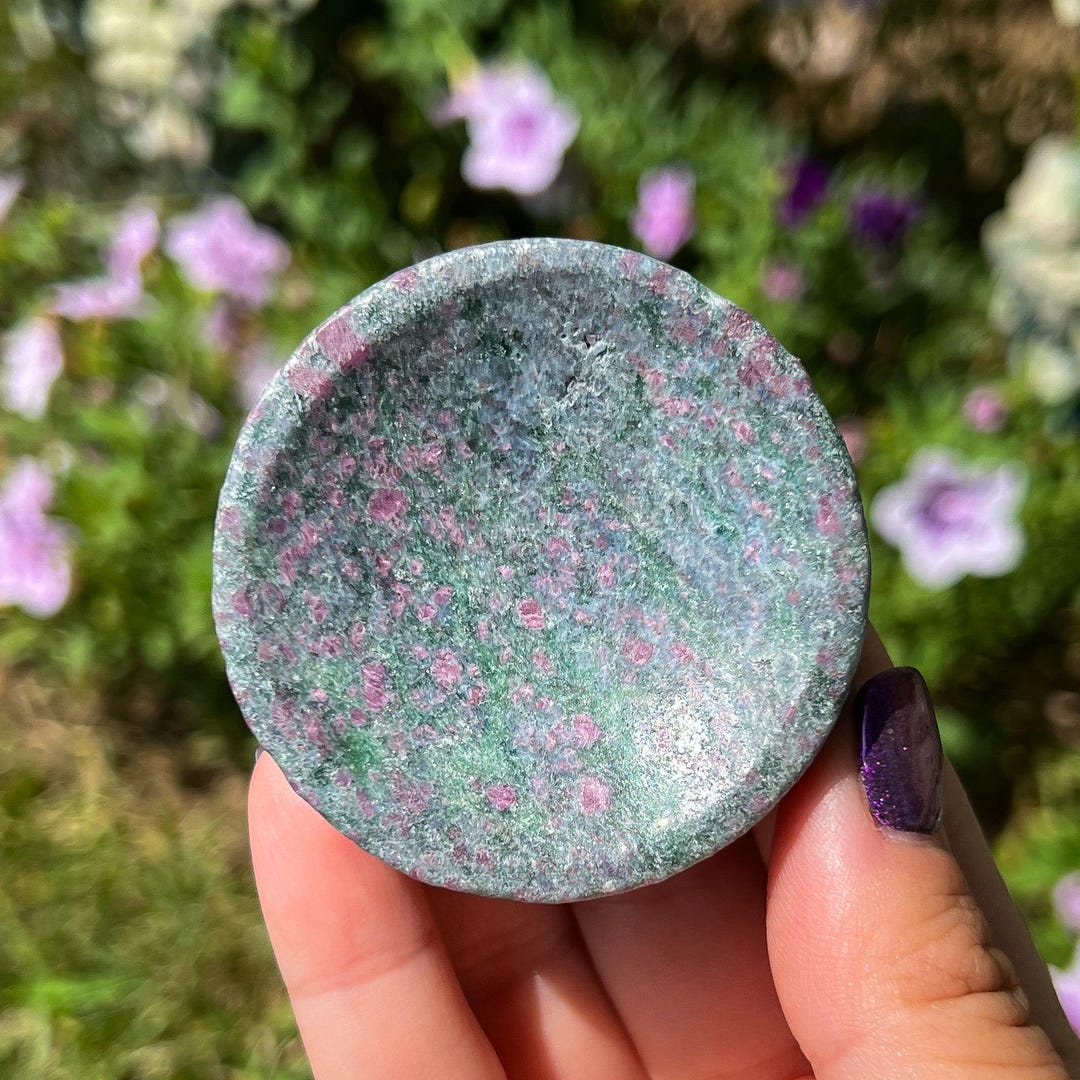 Ruby Fuchsite Dish, UV Reactive Crystal Bowl for Altar, Pink Green ...