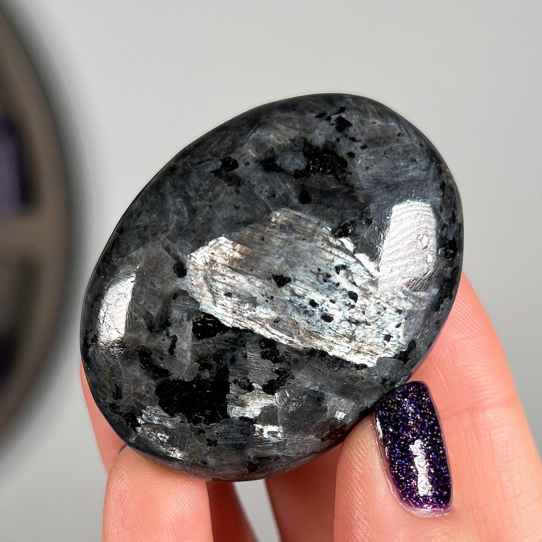 Flashy Larvikite Palm Stones, Choose Your Crystal, Shimmery Silver ...
