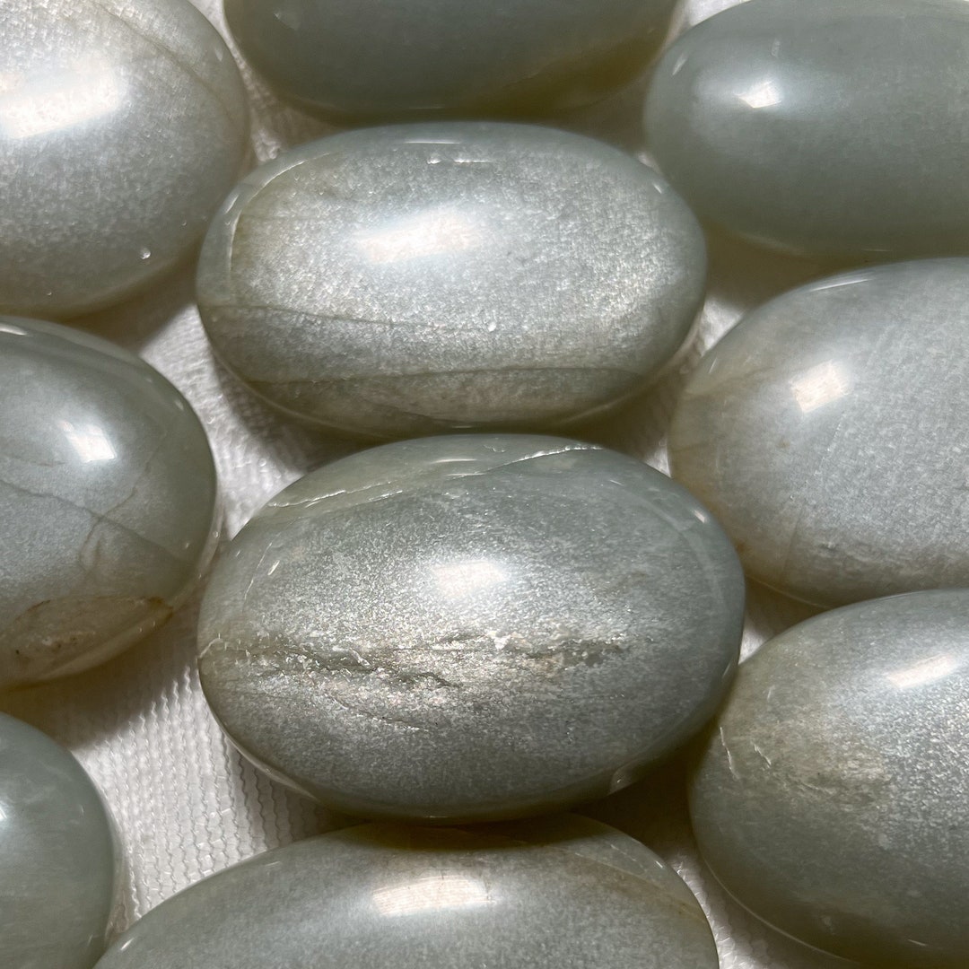 Sage Moonstone Palm Stone, Choose Your Crystal, Green Gray Flashy ...