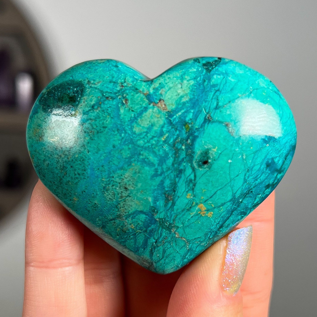 Chrysocolla Malachite Heart: Gemmy Green Blue Crystal, Peru - Etsy